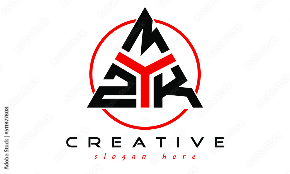ZMK three letter creative triangle shape in circle logo design vector ...