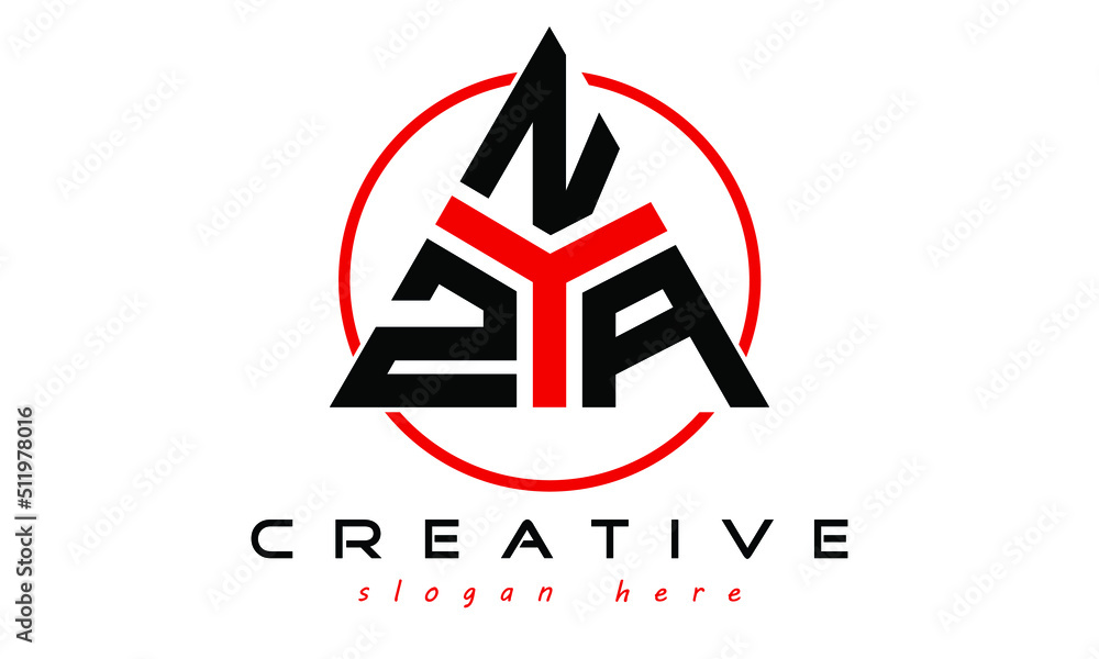 ZNA three letter creative triangle shape in circle logo design vector ...