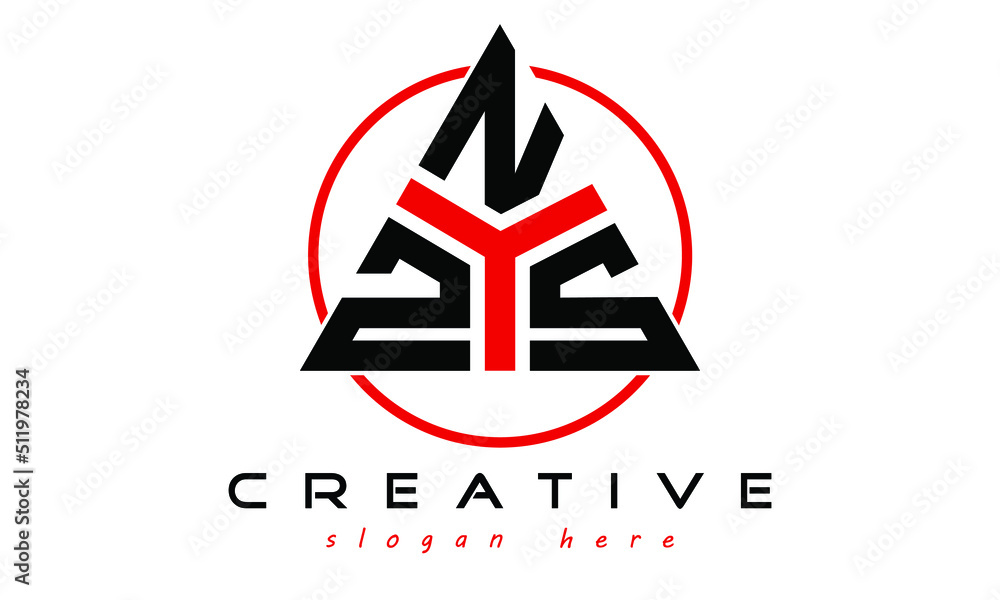 ZNS three letter creative triangle shape in circle logo design vector ...