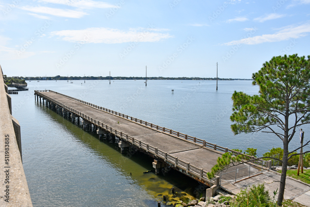 Historic old bridge along the riverfront near Cocoa Village in Brevard ...
