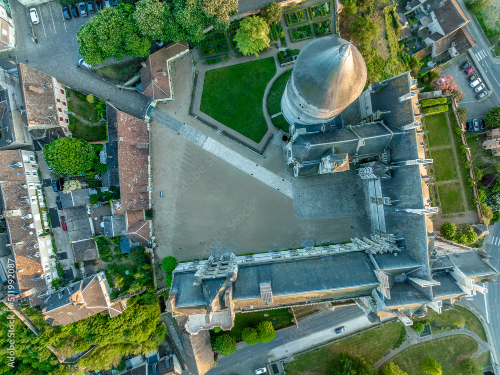 Aerial top down groundplan view of Chateaudun castle in Eure-et-Loire ...