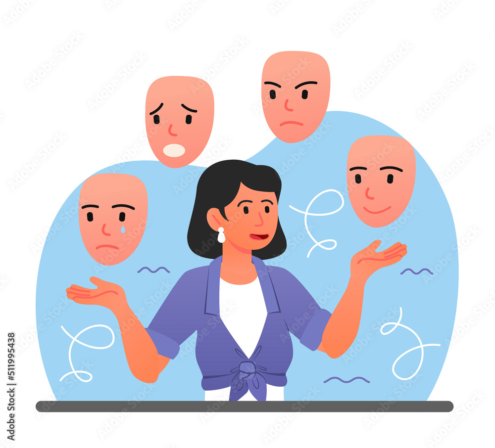 Woman under mask. Psychological problems and mental health. Young girl ...