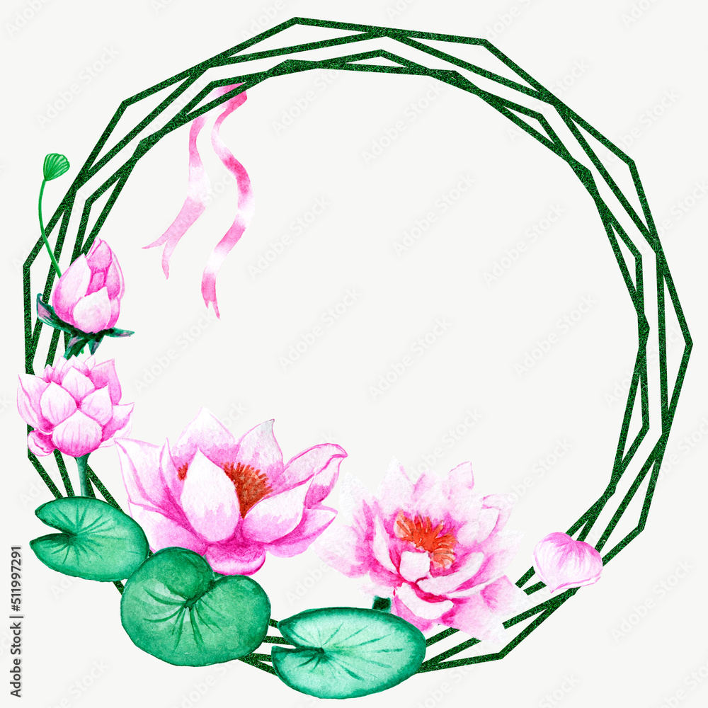 Watercolor frames with lotus bouquets.Asian motifs. For wedding ...