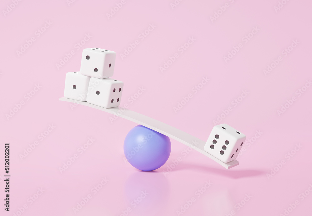 Cartoon minimal dice with number four and six imbalance scales concept ...