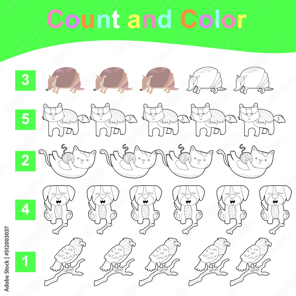 Count and Color worksheet for children. Educational printable worksheet ...