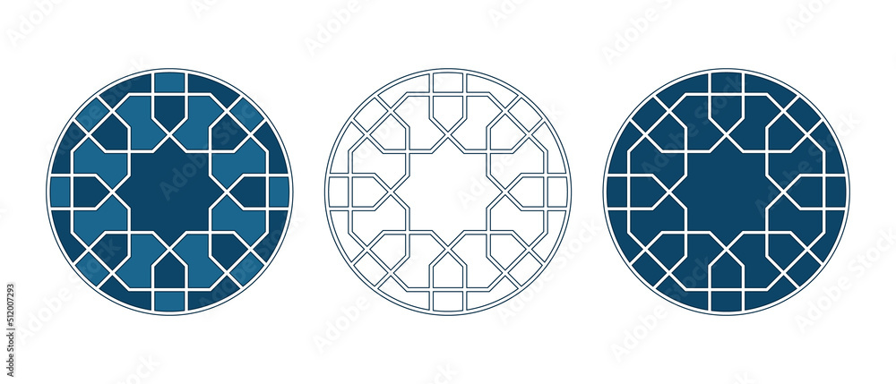Vetor de Set of Islamic traditional rosettes as a frame for greetings ...