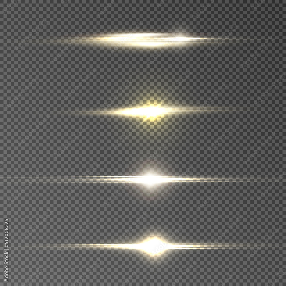 Line of light. Bright light effect with rays and glare for vector ...