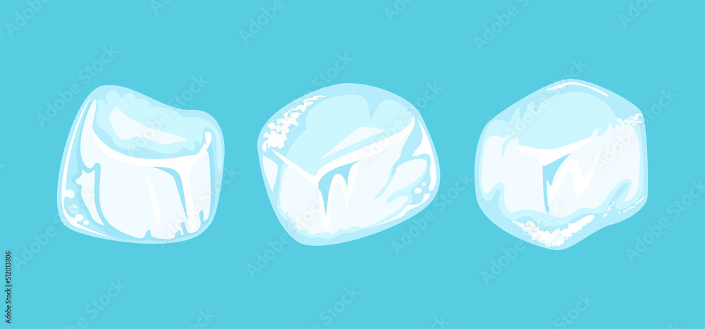 Cartoon ice cubes isolated on blue background. Vector illustration ...