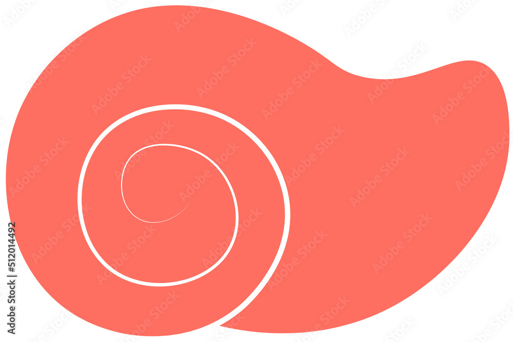 Spiral sea shell in red color on white background. Flat vector snail ...