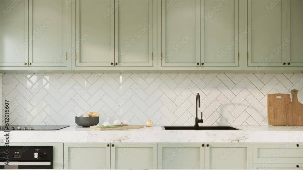 4K video 3d rendering animation showcase kitchen room interior and ...