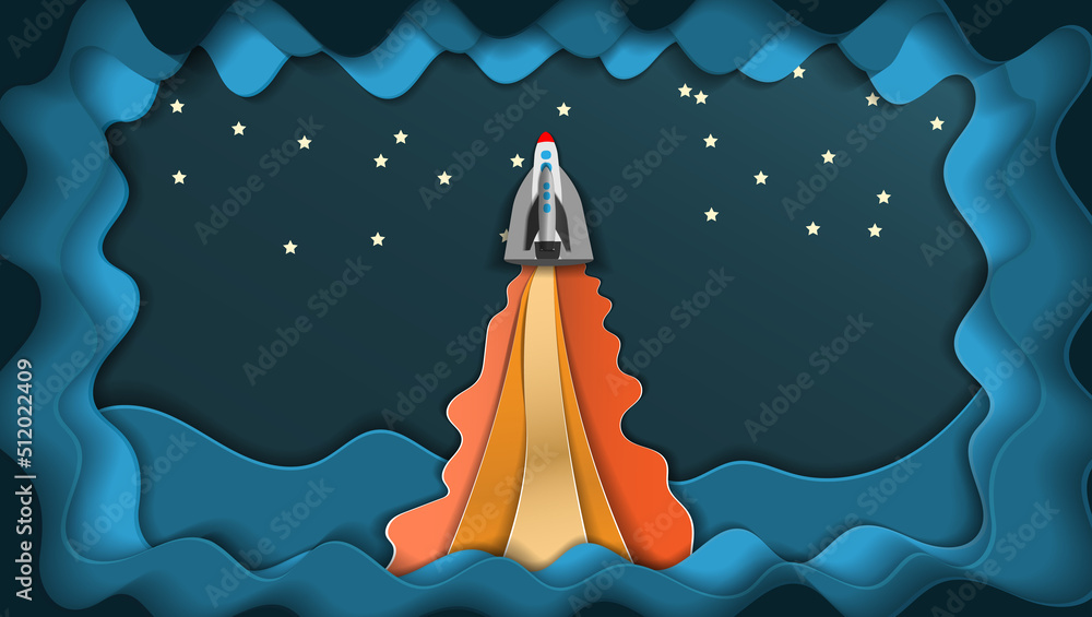 papercut postcard .rocket launch against the background of the night ...