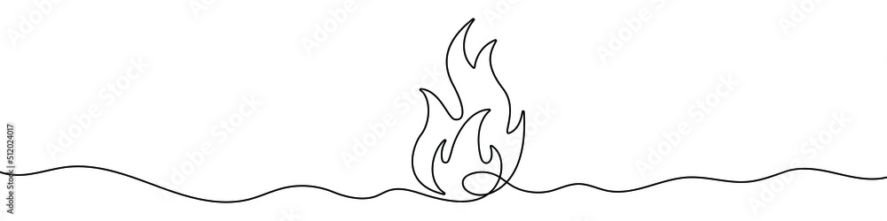 Continuous line drawing of fire. Flame linear icon. One line drawing ...