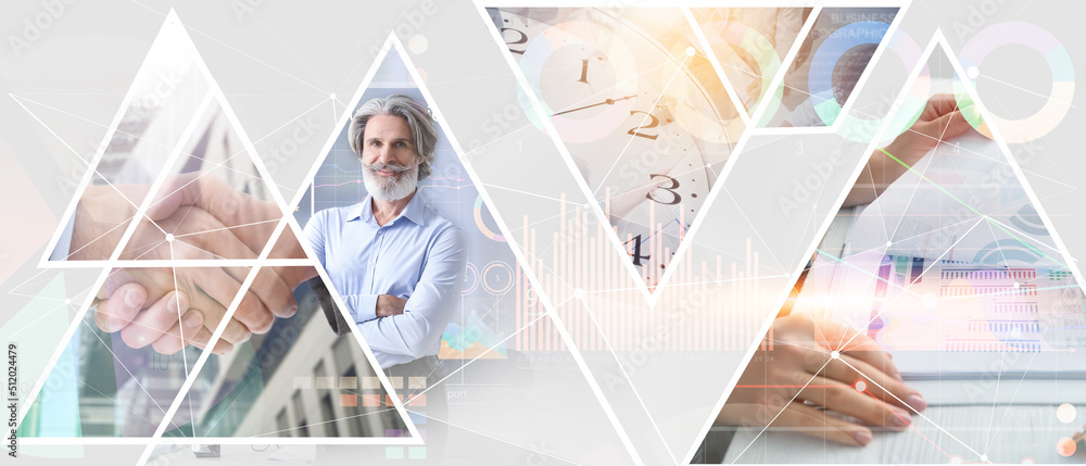 Creative business collage on light background Stock Photo | Adobe Stock