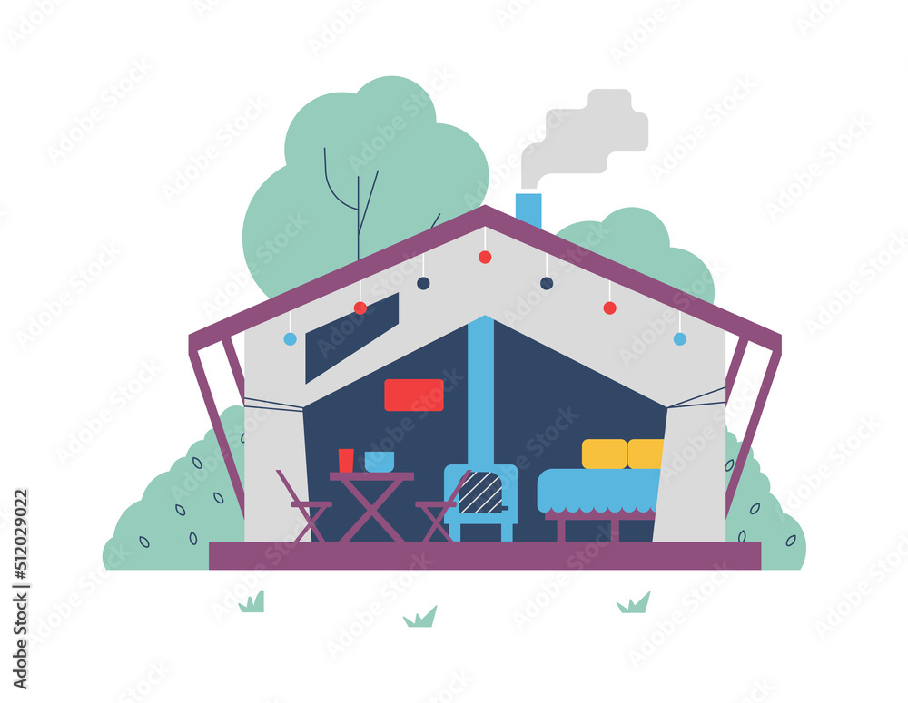 Big glamping tent or house with bed, fireplace and dining table - flat ...