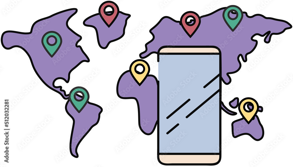 High detailed world map phone app. Program for navigation, tracking ...