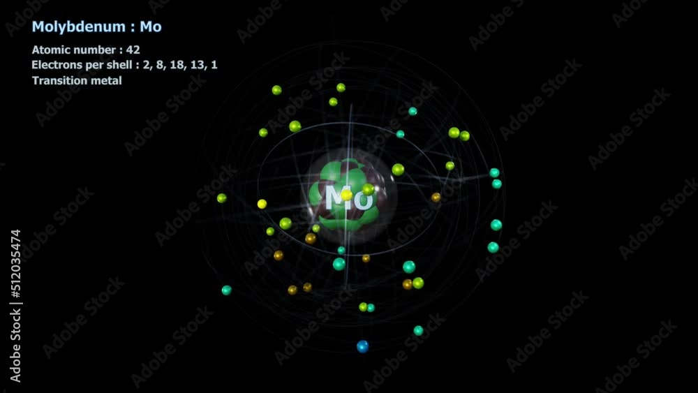 Atom of Molybdenum with 42 Electrons in infinite orbital rotation on ...