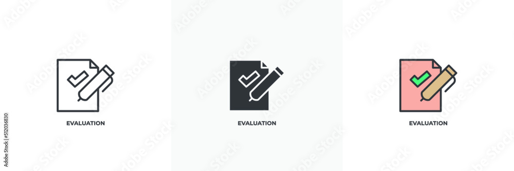 evaluation icon. Line, solid and filled outline colorful version ...