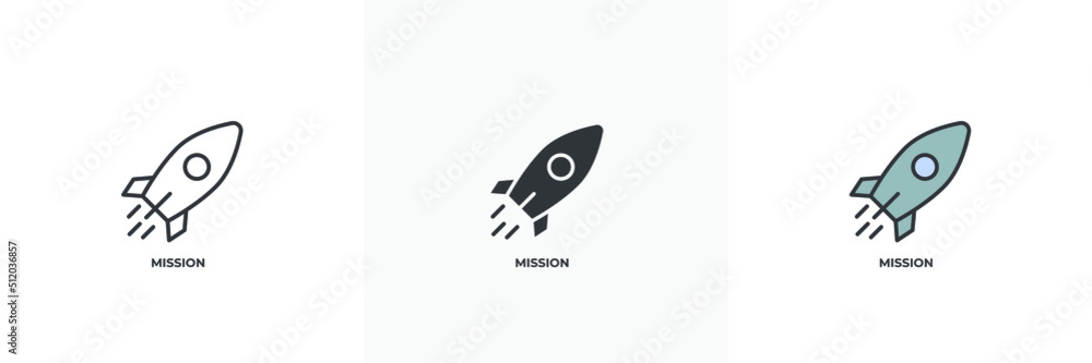 mission icon. Line, solid and filled outline colorful version, outline ...