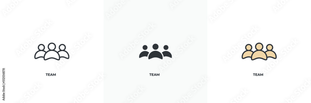 team icon. Line, solid and filled outline colorful version, outline and ...