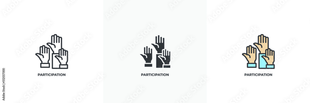 participation icon. Line, solid and filled outline colorful version ...