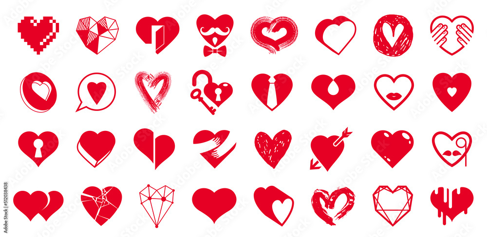 Hearts big vector set of different shapes and concepts logos or icons ...