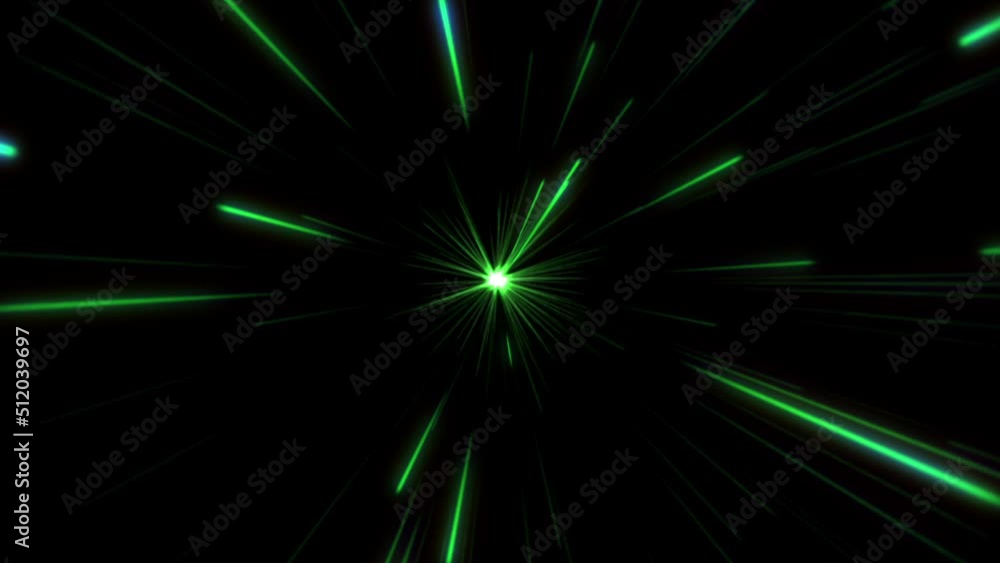 Forward-moving quantum light tunnel. Green and blue light lines moving ...