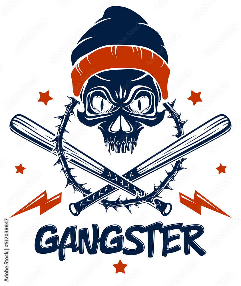 Criminal tattoo ,gang emblem or logo with aggressive skull baseball ...