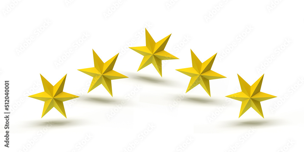 3d Five stars rendering for customer product rating review flat icon ...