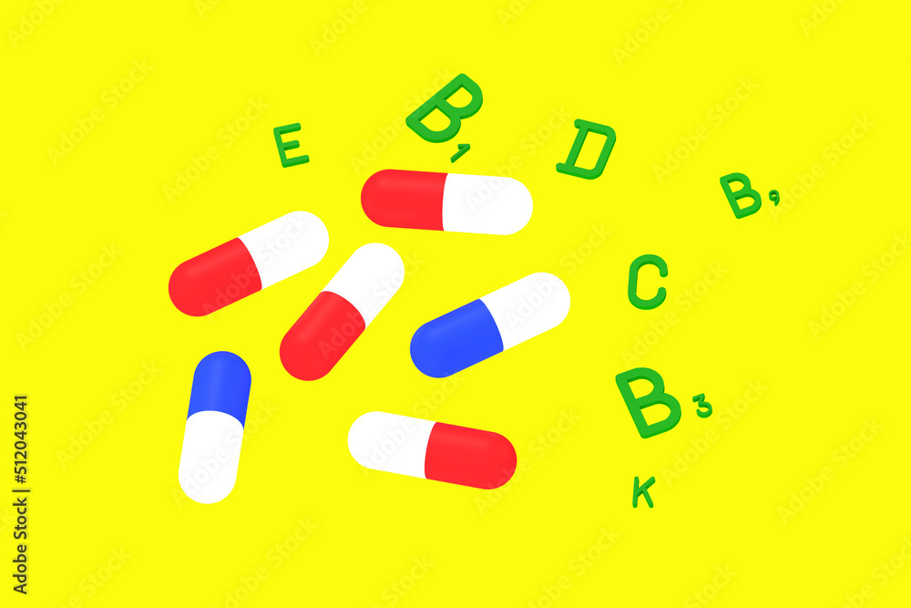 medical capsules of different colors. detection of vitamins by green ...