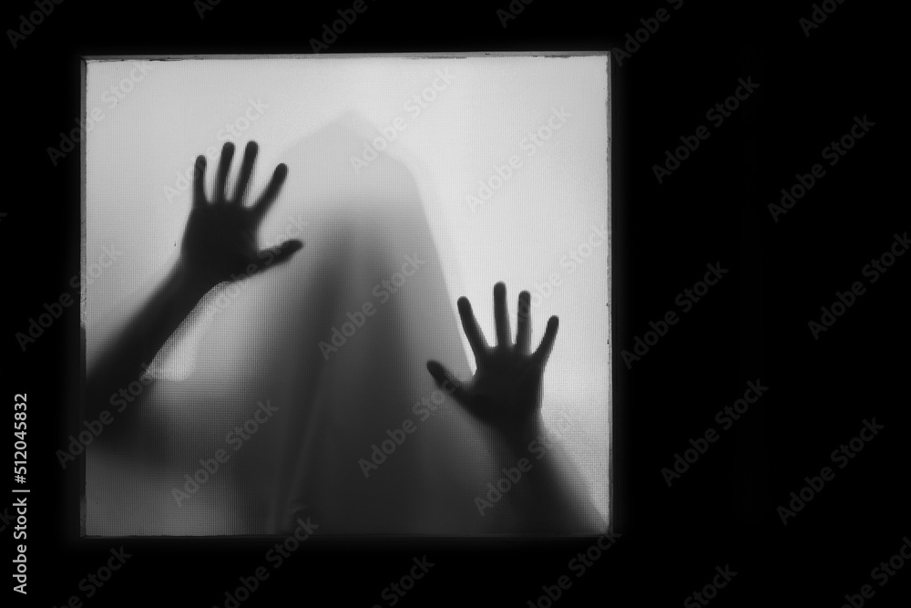 Shadowy figure, ghost behind glass - horror background Stock Photo ...