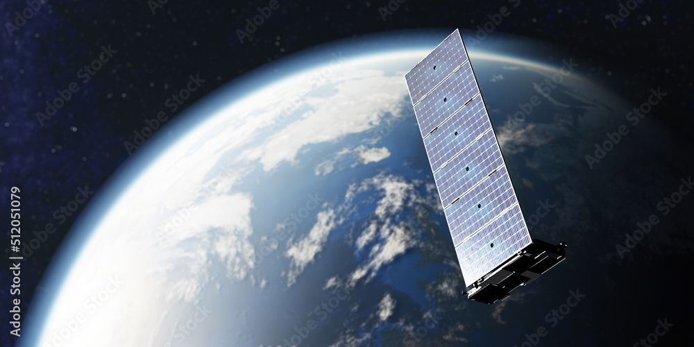 Internet starlink satellite in space near Earth. Stock Illustration ...