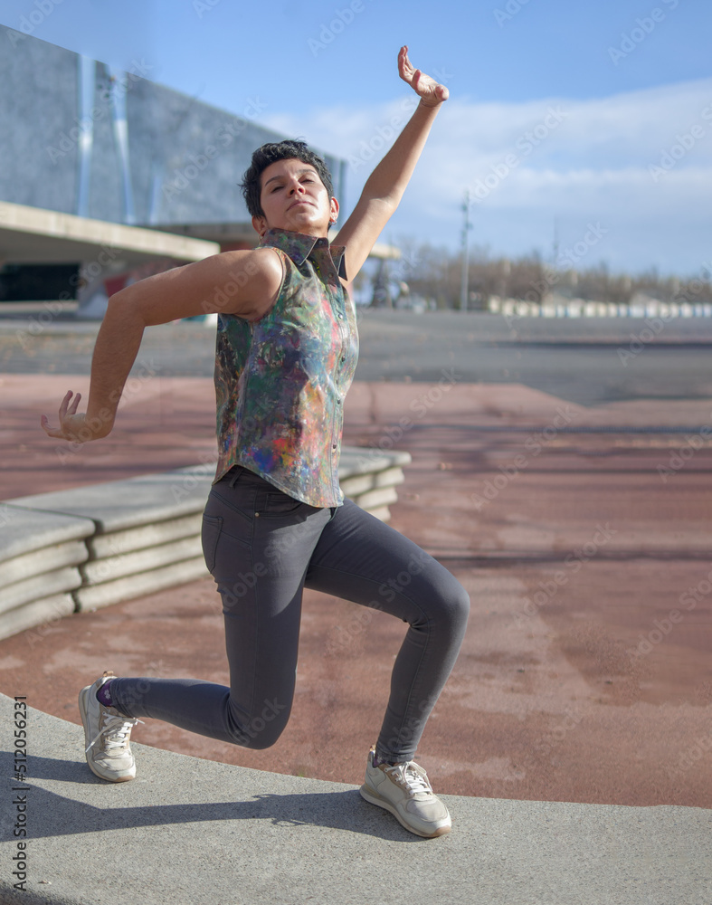 full length body image of a female performer doing physical slow ...