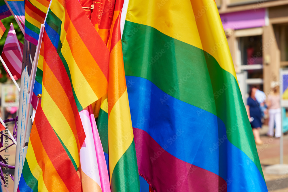 LGBTQ rainbow flags on pride parade. Tolerance, diversity and gender ...