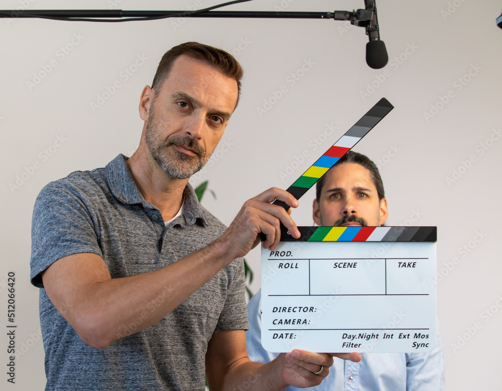 Clapper Board Slate Being Used in Front of Actor on Film Set to Signify ...