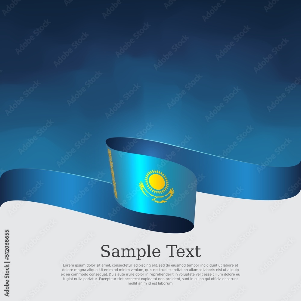 Kazakhstan flag on blue white background. Ribbon in color of kazakh ...