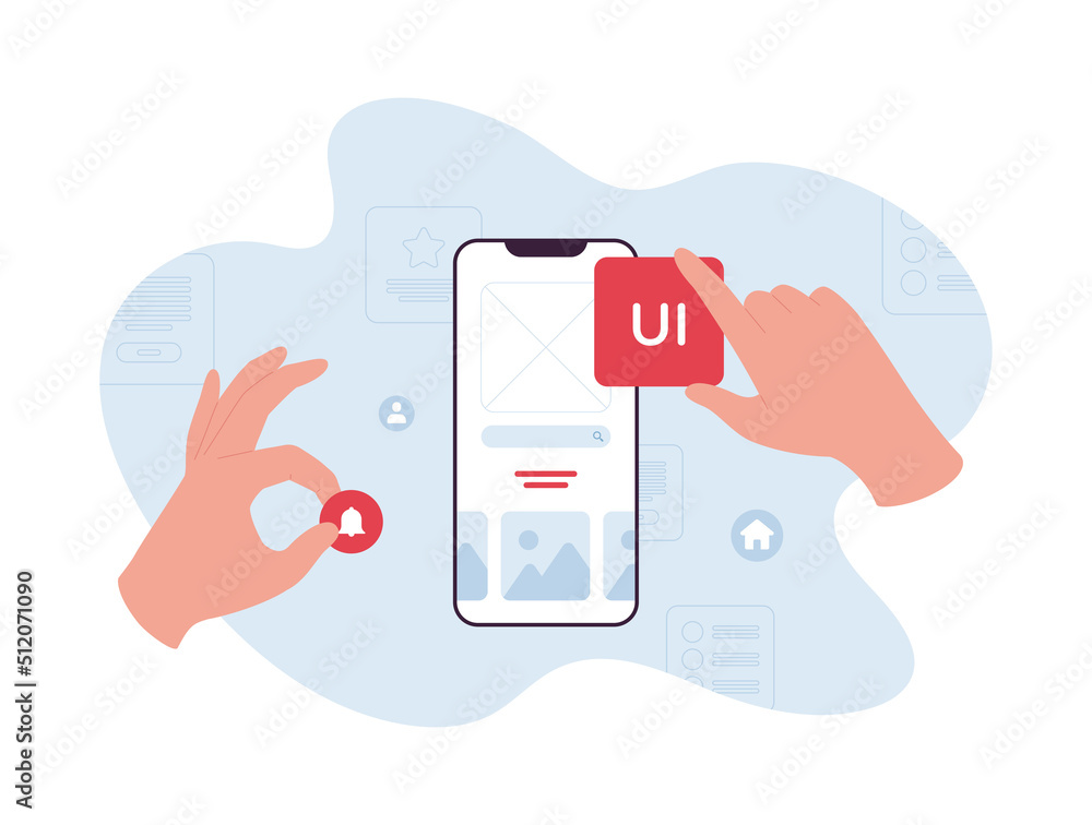 UI, UX and web design concept. Vector flat illustration. Human hands ...