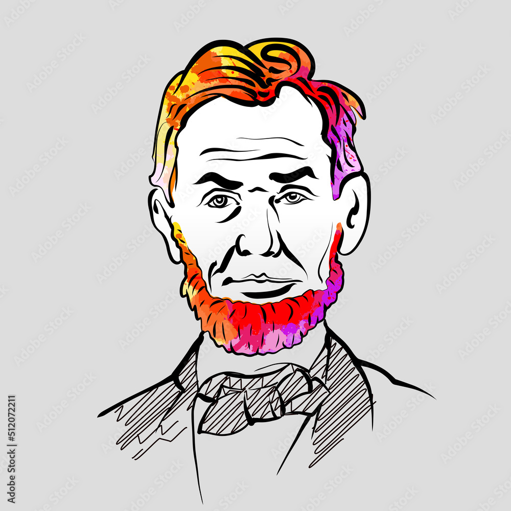 Póster Abraham Lincoln colorful hair vector drawing – Cuadro para Pared ...