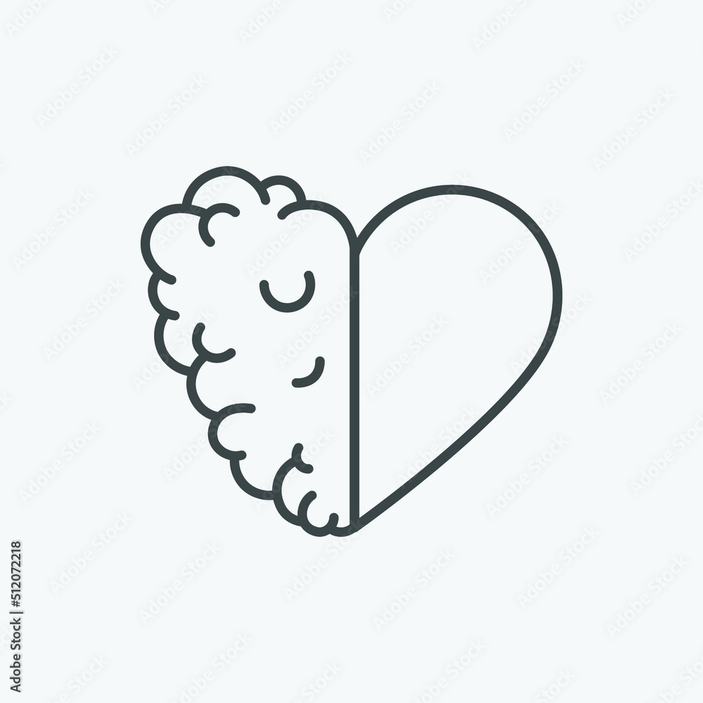 Brain and heart icon. Heart and brain vector symbol. Linear style sign ...
