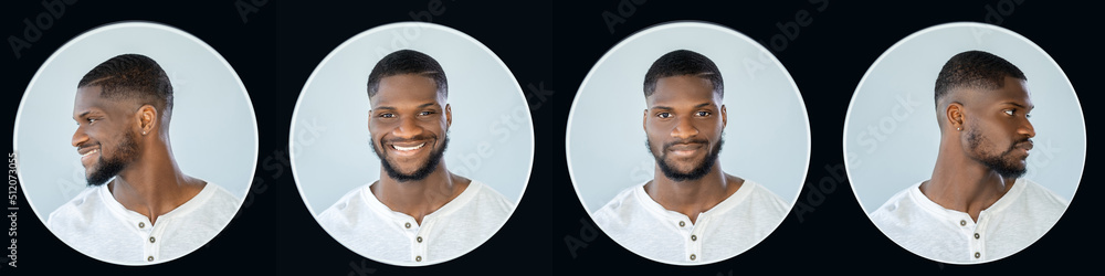 Man face collage. Advertising flyer. Avatar portrait. People emotion ...