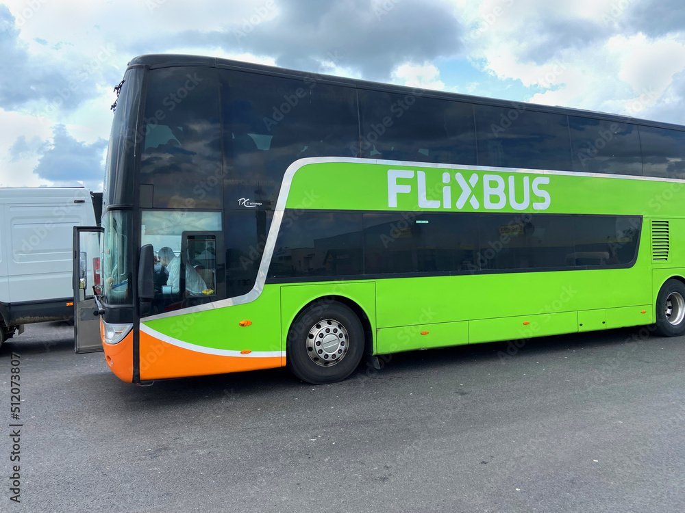 Intercity bus Flixbus, Flixbus intercity bus on motorway. Flixbus is a ...