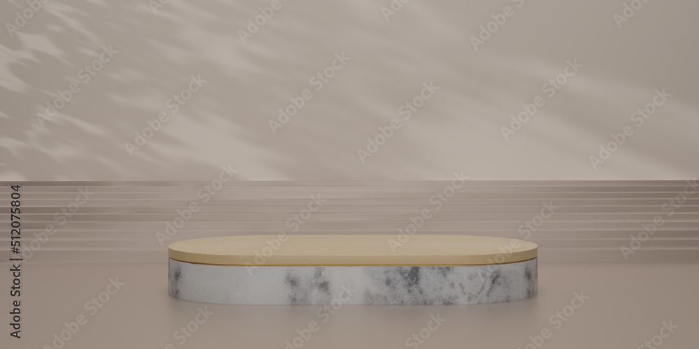Shiny white, gray marble oval pedestal or podium and wood on top in ...