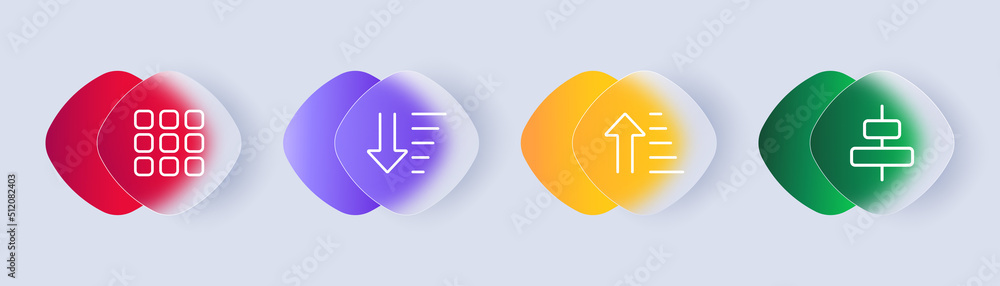 Button menu line icon. Arrows, tiles, align, shapes, list, sorting, charts, circles, sliders ...