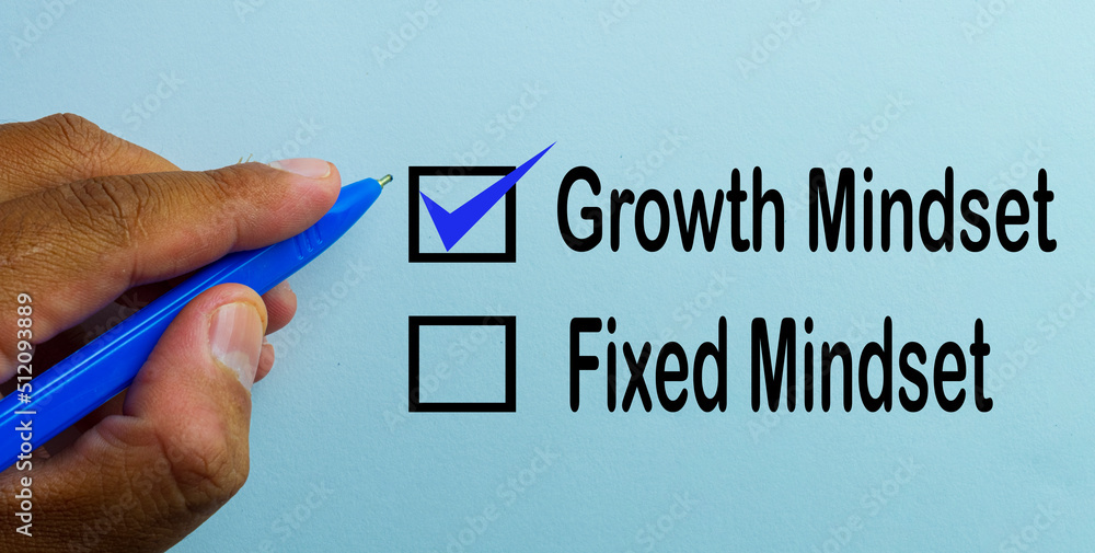 Growth mindset concept.,anking box with hand write over clear blue sky ...
