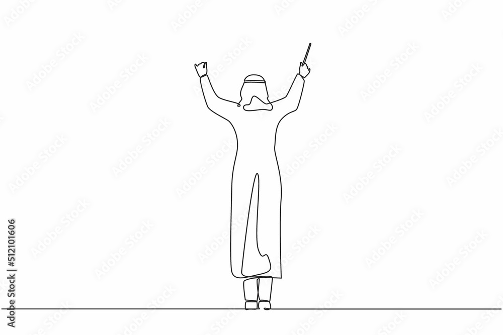Vetor de Continuous one line drawing back view of Arab man conductor ...