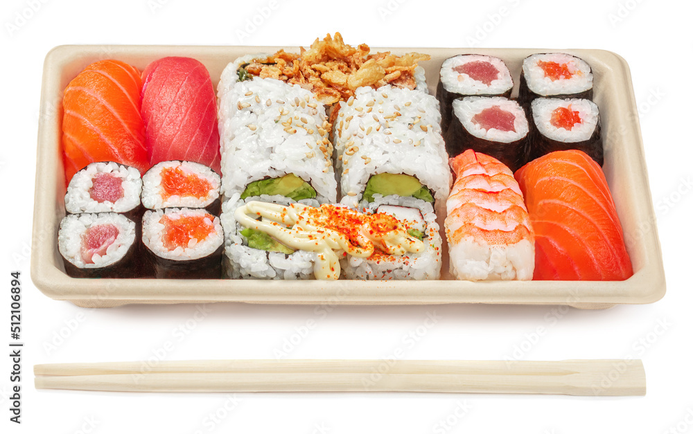 Nigiri Sushi rolls set isolated on a white background. Japan restaurant ...
