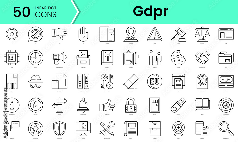 gdpr Icons bundle. Linear dot style Icons. Vector illustration Stock ...