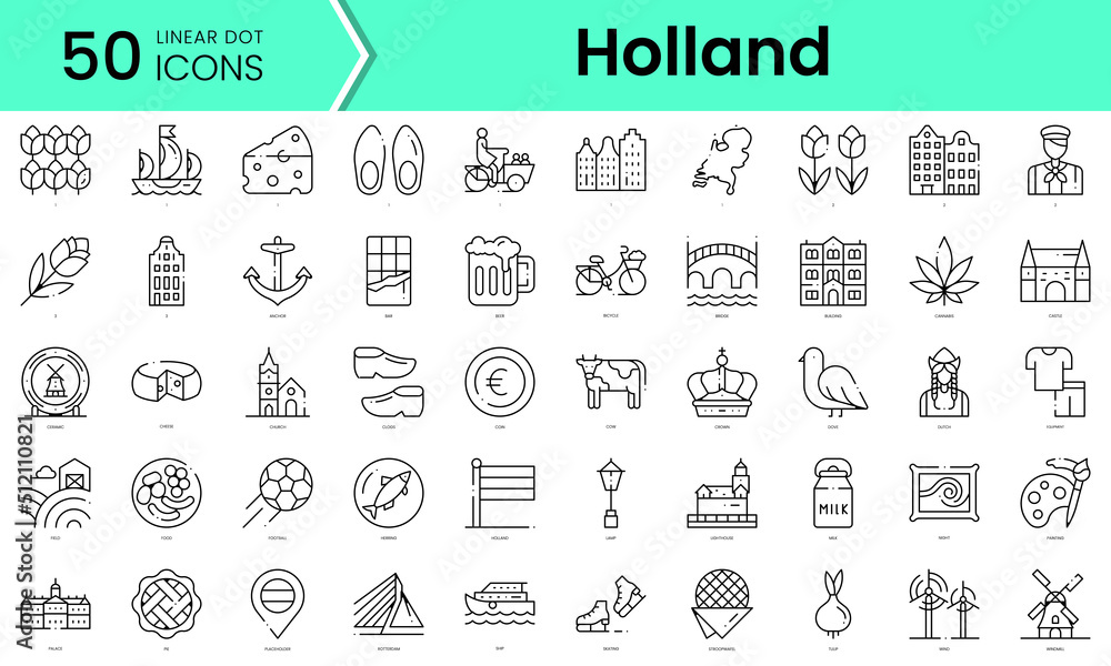 holland Icons bundle. Linear dot style Icons. Vector illustration Stock ...