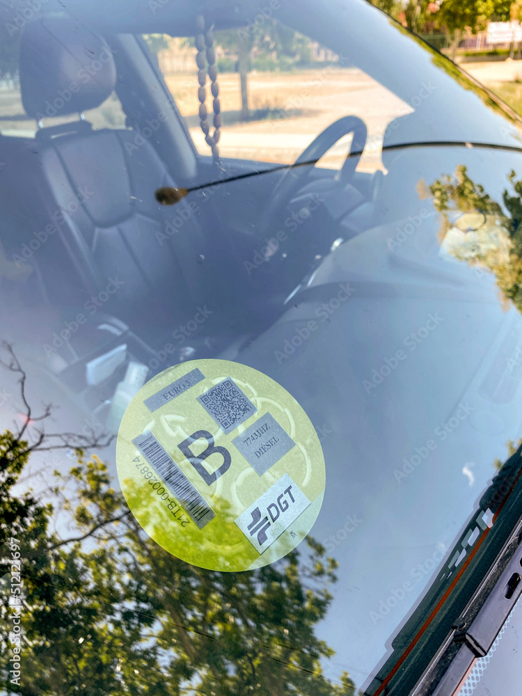 Zaragoza, Spain, 20 June 2022; environmental label to classify vehicles ...