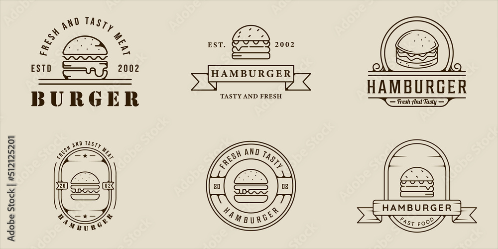 set of burger or hamburger logo line art vector illustration template ...