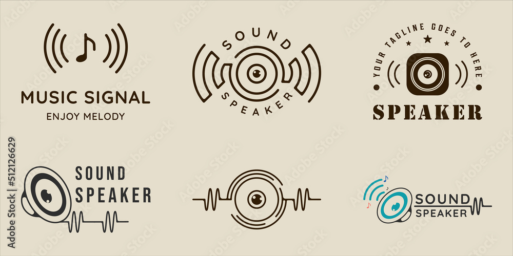 set of sound speaker logo line vintage vector illustration template ...